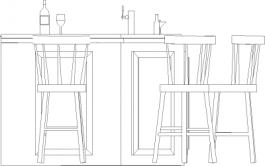 1079mm Height Bar Counter with Drawers and Bar Stools Front Elevation ...