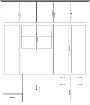 1897mm Height Display Cabinet with Drawers Front Elevation dwg Drawing ...