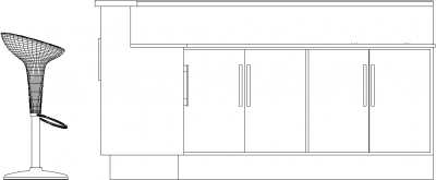 2015mm Wide Bar Counter with Sink and Four Bar Stools Right Side ...