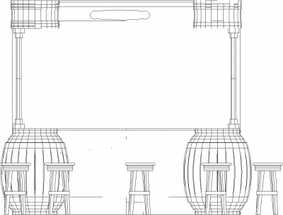 2565mm Height Barrel Concent Bar Counter with Bar Stools Front ...