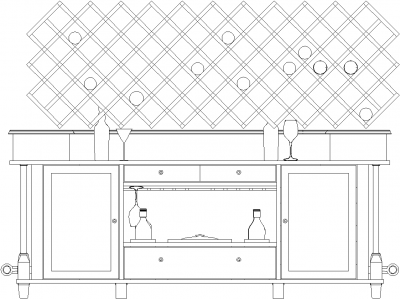 2712mm Wide Granite Top Bar Counter with Wine Storage Plan dwg Drawing ...