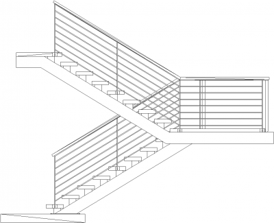 4892mm Wide Steel Horizontal Railings Stairs with Pure Wood Threads ...
