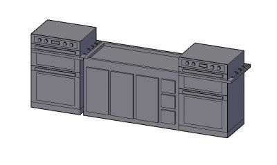 Modern large scale designed compact kitchen platform 3d model .dwg ...