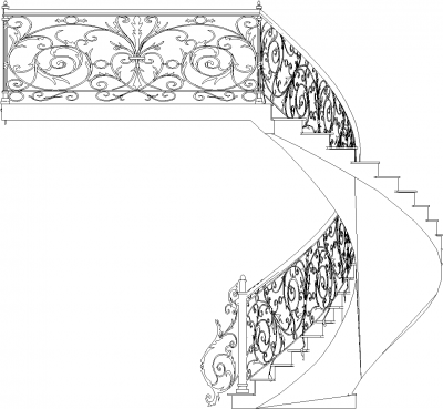 1294mm Wide Traditional Stairs with Gothic Design Railing Rear Elevation dwg Drawing | Thousands ...