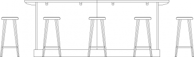 2330mm Wide Bar Counter with Bar Stools Rear Elevation dwg Drawing ...