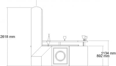2550mm Wide Curve Design Bar Counter with Shelves Left Side Elevation ...