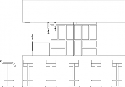 3987mm Height Bar Counter with Table and Bar Stools Front Elevation dwg ...