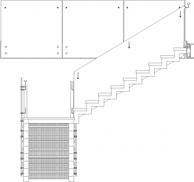 5212mm Height I-Beam Stairs with Glass Handrails Rear Elevation dwg Drawing | Thousands of free ...