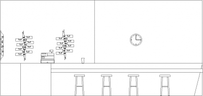 6022mm Length L Shape Bar Counter with Four Bar Stools Front Elevation ...