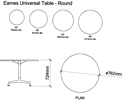 AutoCAD download Eames Universal Table - Round DWG Drawing | Thousands ...